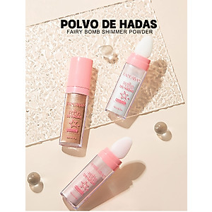 AKARY Body Glitter, Fairy Polvo De Hadas Shimmer Face Highlighter Powder & Blush Stick, Instant Glow Luminizer Duo, Glitter Face Hair High Gloss, Sparkle Smudge-Proof Highlighter Stick Party Makeup (#02 Fairy Pink)