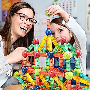 Kids Magnetic Blocks Toys, STEM Learning Educational Construction Toddler Toys for Age 3 4 5 6 Boys and Girls, Magnet Building Tiles Balls and Rods Set Ages 4-8, Preschool Montessori Sensory Gifts