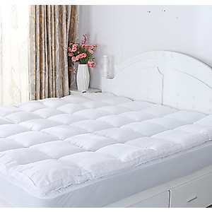 Naluka Mattress Topper Twin Size, Down Alternative Overfilled White Pillow Top Mattress Cover Plush Super Soft 2 Inch Thick Mattress Pad