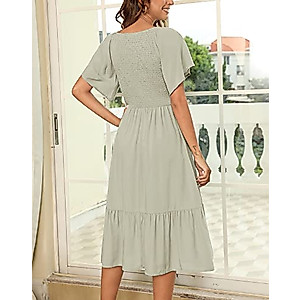 Zattcas Womens Short Flutter Sleeve V Neck Smocked Ruffle Midi Tiered Dress Light Sage S