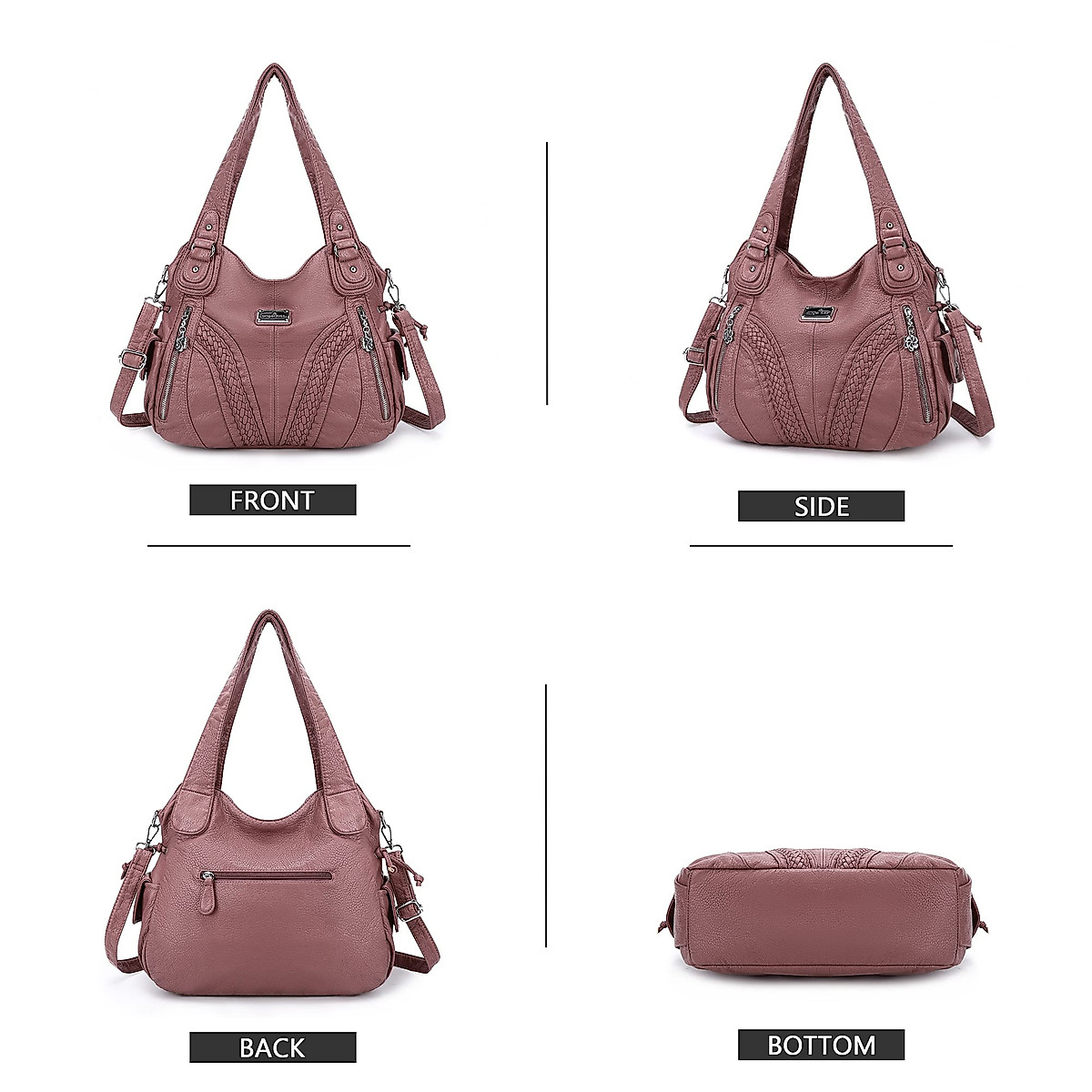 Purses and Handbags Women Fashion Tote Bag Shoulder Bags Top Handle Satchel Purses Washed Synthetic Leather Handbag… 1-1#d.pink 13.8 * 4.7 * 11.8 inches