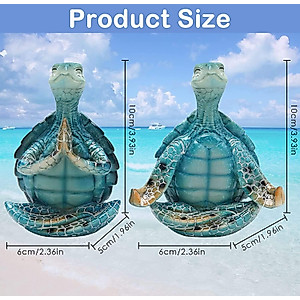 Set of 2 Sea Turtle Yoga Figurines Decorations Summer Meditating Sea Turtle Decor Spring Garden Turtle Crafts,Realistic Sea Turtle Figurines, Sea Turtle Yoga Figurines for Home Office Decorations