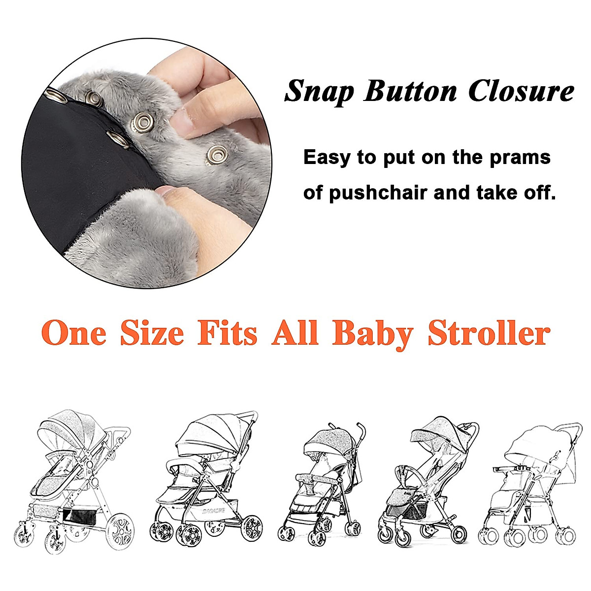 ALYCLIP Stroller Hand Muff, Extra Thick Fleece Pram Pushchair Universal Hand Gloves, SoZone Waterproof Warm Baby Stroller Gloves with 1 Buggy Clip