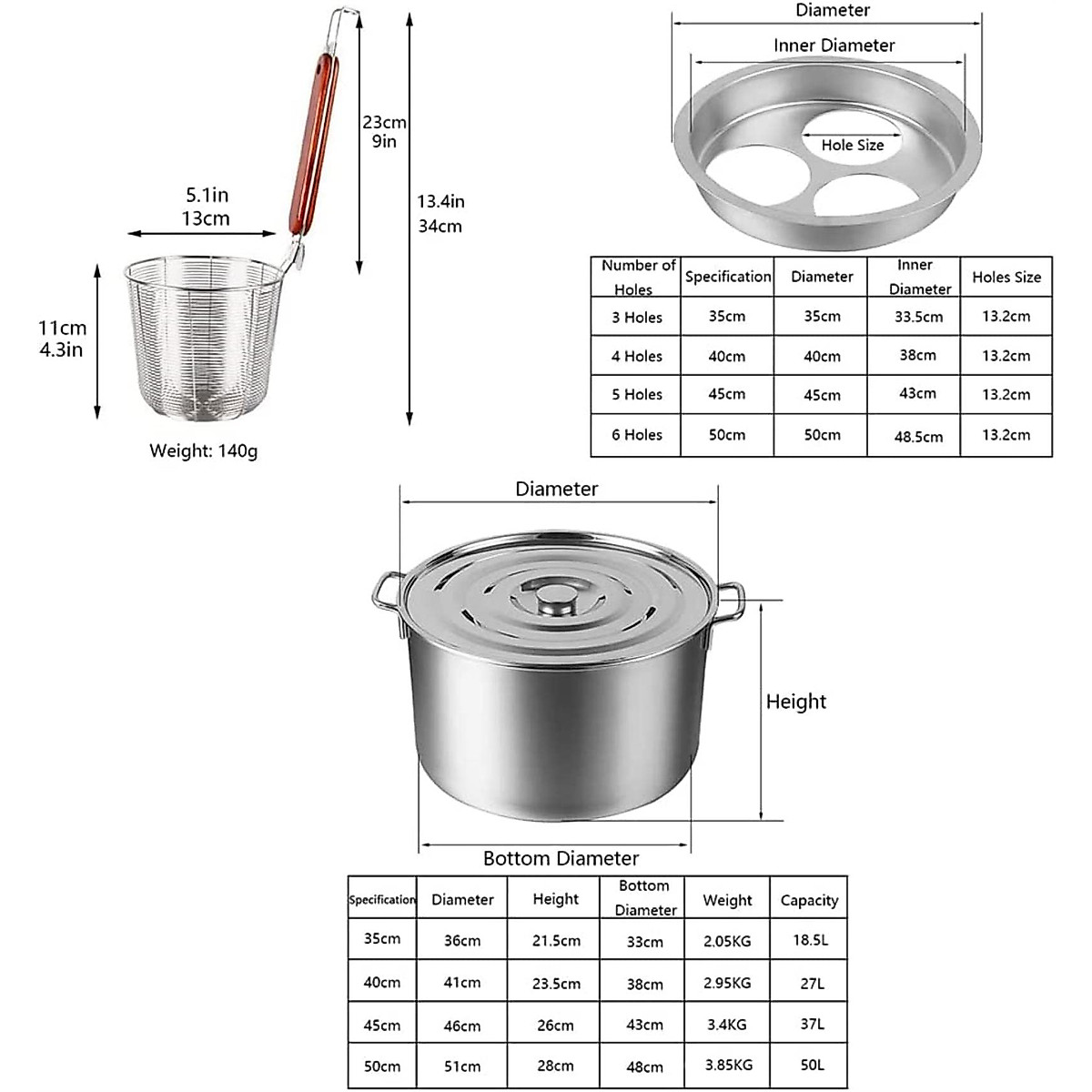 ANSNAL Stainless Steel Pasta Cooker Insert Set, Commercial Stock Pot with Pasta Pot and Insert Strainer Steamer Basket for Home Kitchen Restaurant Cookware, 4 Holes