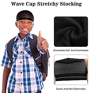 Toulite 12 Pcs Kids Stocking Wave Cap Stretchy Skull Cap Kids Wig Hats Baby Beanie Stretchy Stocking Hats(Black)
