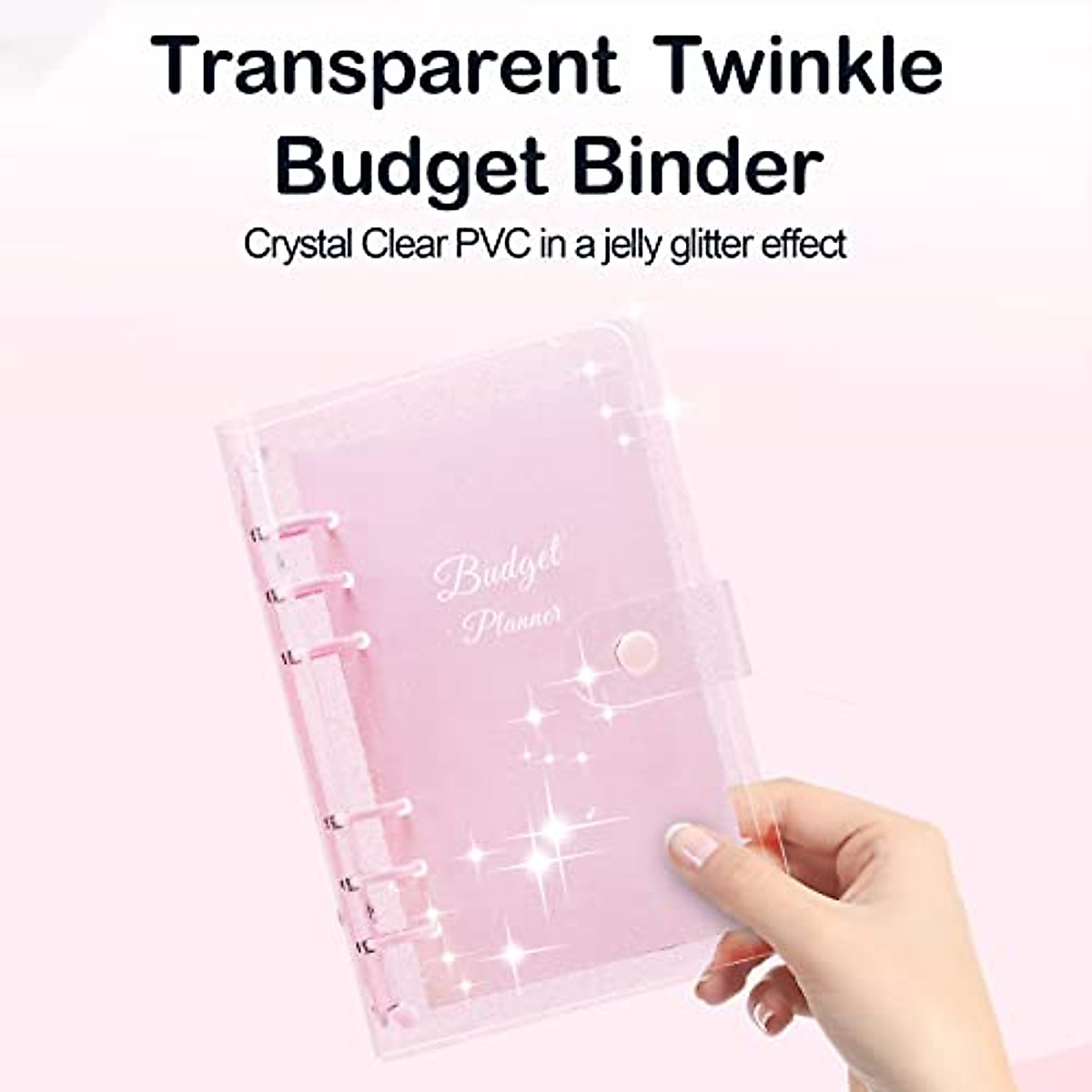Budget Binder with Zipper Envelopes, [Jelly Glitter Collection] Money Organizer with Large Rose Gold Stickers, Calendar Cover, 6pcs Card Slots & 24pcs Expense Sheets, Gift Box Packaging, Saving Binder