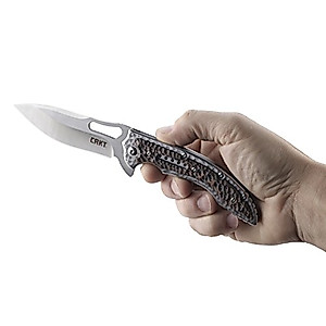 COLUMBIA RIVER KNIFE & TOOL Fossil Folding Pocket Knife: Stainless Steel Plain Edge EDC Folder with Frame Lock, Everyday Carry Folded Knife, with Satin Blade Finish 5470, Silver , brown, grey