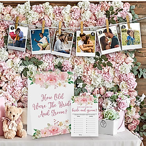 UHADRE Floral How Old were The Bride and Groom Game, Guess The Age Photo Game, Blush Flowers Bridal Shower Wedding Shower Game (1 Sign and 30 Cards)-BNG16
