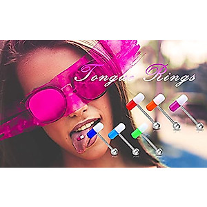 Melighting 10Pcs Pill Tongue Rings 14G Surgical Steel Tongue Piercing with Mix-Color Uv Shaped Tongue Ring with Ball Tongue Piercing Jewelry for Women Men Set