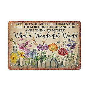 ZZZRSYR Funny Novelty Metal Sign- What A Wonderful World Flowers - Retro Wall Decor Gift for Man Cave Home Gate Garden Bars Cafes Office Store Club 8 X 12 INCH