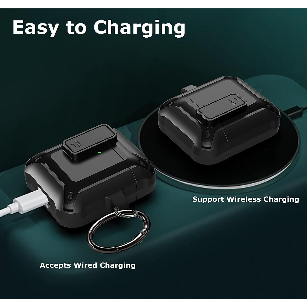 GARTOO for Airpods Case 2nd 1st Generation Lock with Cleaning Kit, Rugged Armor airpod 2nd 1st Gen Protective Cover Men Women with Cleaning Pen for Apple Airpod 1/2 Case (Black)