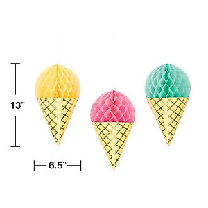 Ice Cream Social Party Decorations Bundle | Centerpiece, Hanging Ice Cream Cones, Banner, Tablecover, and Treat Cups for 8 People | Pastel Celebrations Design for Birthdays, Baby Shower, Sundae Funday
