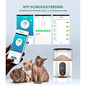 Automatic Cat Feeder, Dog Dispenser with Voice Recorder Programmable Portion Control Up to 10 Meals per Day, Smart APP Auto Food Feeder with Desiccant Bag for Small & Medium Pets 4L (Black)
