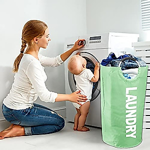 Odonata Large Laundry Basket(7 Colors),Collapsible Fabric Hamper,Tall Foldable Clothes Baskets,Easy Carry Bags, Folding Washing Bin,Hampers for Kids Bedroom,College Dorms.(Light Green,115L)