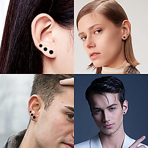 FACOKO Titanium Flat Earrings, Hypoallergenic Stud Earrings for Sensitive Ears, Women Men Round Disc Earrings, 6mm Black Surgical Steel Earrings Stud(6mm, Black)