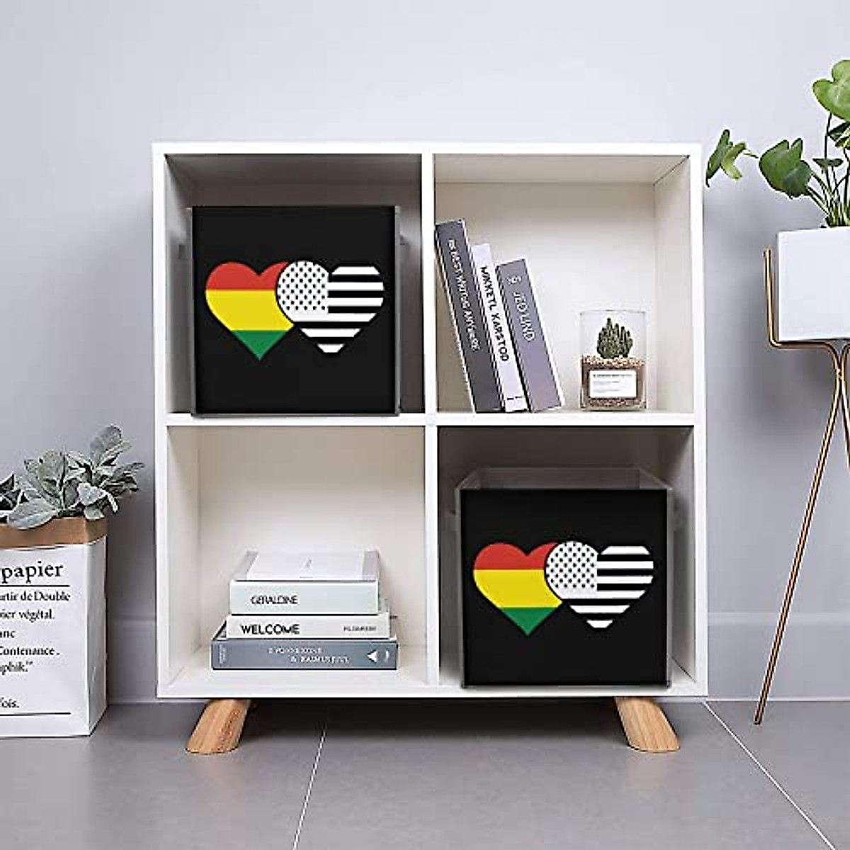 Bolivia and Black American Flag Canvas Collapsible Storage Bins Cube Organizer Baskets with Handles for Home Office Car