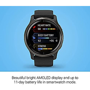 Garmin 010-02430-01 Venu 2, GPS Smartwatch with Advanced Health Monitoring and Fitness Features, Slate Bezel with Black Case and Silicone Band