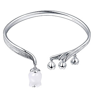 Jewever Lily of the Valley 925 silver bracelet with original romantic natural white jade flower adjustable ladies' jewelry gift