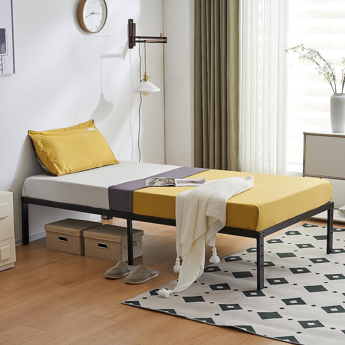 Bonnlo 14 Inch Metal Platform Twin Bed Frame, No Box Spring Needed,Mattress Foundation,Heavy Duty Steel Slat Support,No Box Spring Needed,Black