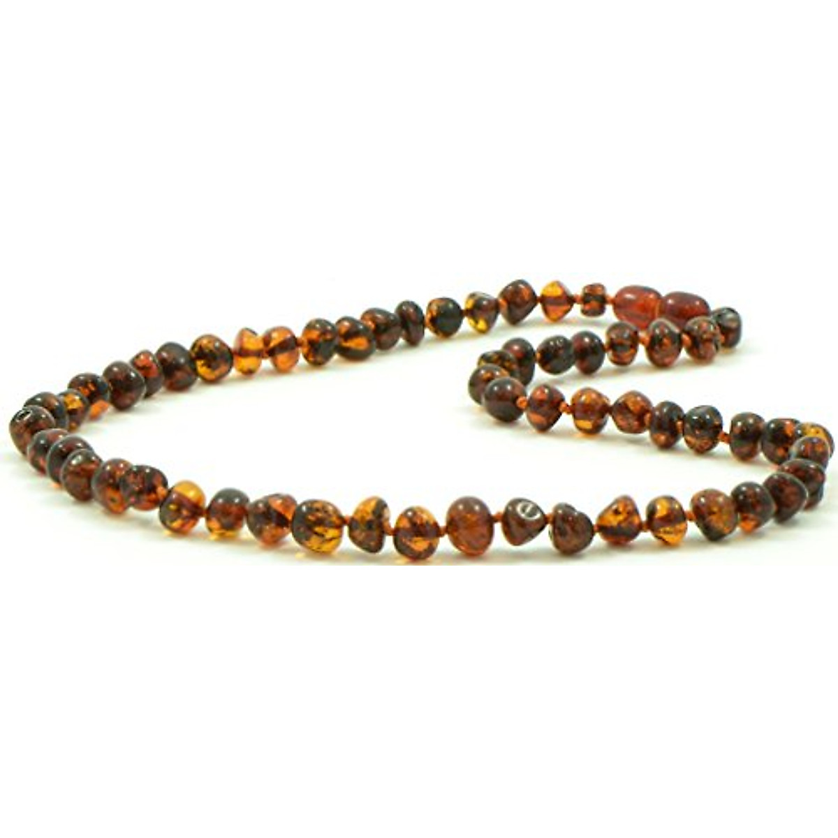 AmberJewelry Baltic Amber Beaded Necklaces for Adults - 21.6 inches (55cm) - Dark Cognac / Brown Color Amber Beads Necklace - Authentic / Polished Baltic Amber Beads Necklace collar de ámbar Handmade in Baltic Region