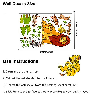 FAIRY KAARI Lion King Wall Decals for Children Room Lion King Wall Sticker Kids Room Nursery Cartoon Lion King Wall Decals Removable DIY Party Wallpaper for Playroom Living Room Decor
