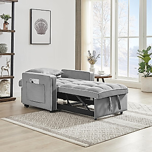 Verfur Futon Sofa Pull Out Couch, Grey w/Side Pockets and 1 Pillow