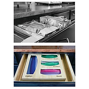 Ziplock Bag Organizer - Stylish Bamboo Zip Lock Storage Organization For Your Kitchen Drawers Cabinet Or Pantry - Wall Mount With Hinge Open Lid And Compression Clasps Great For A Gift