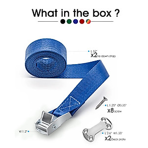 ALIENSX Cooler Tie Down Kit, Tie Down Straps for RTIC YETI Coolers, Cam Buckle Lashing Straps, Secure to Boats, Trailers, Trucks, ATVs and More, Prevent from Slipping (Blue)