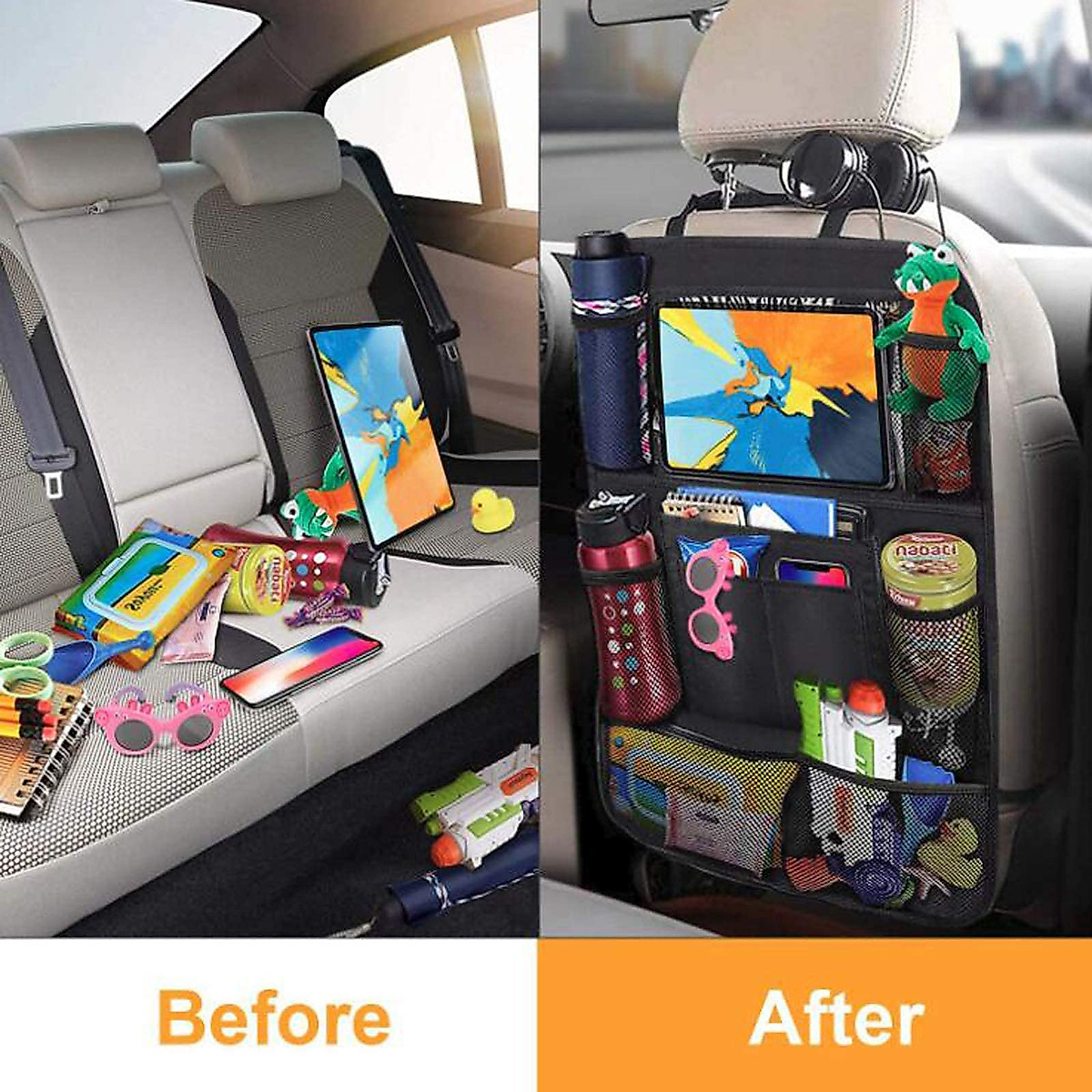Car Seat Protector and Kick Mat Car Seat Organizer, Protects Car Upholstery from Seats, Storage Pockets, Baby Child Car Seat Protectors Rear Back Seat Organizer - 2Pack(Black)