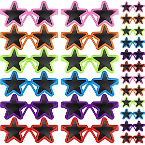 Frienda 24 Pairs Kids Star Sunglasses Neon Star Sunglasses Star Glasses for Summer Beach Pool Birthday Party Favors(Multicolor)