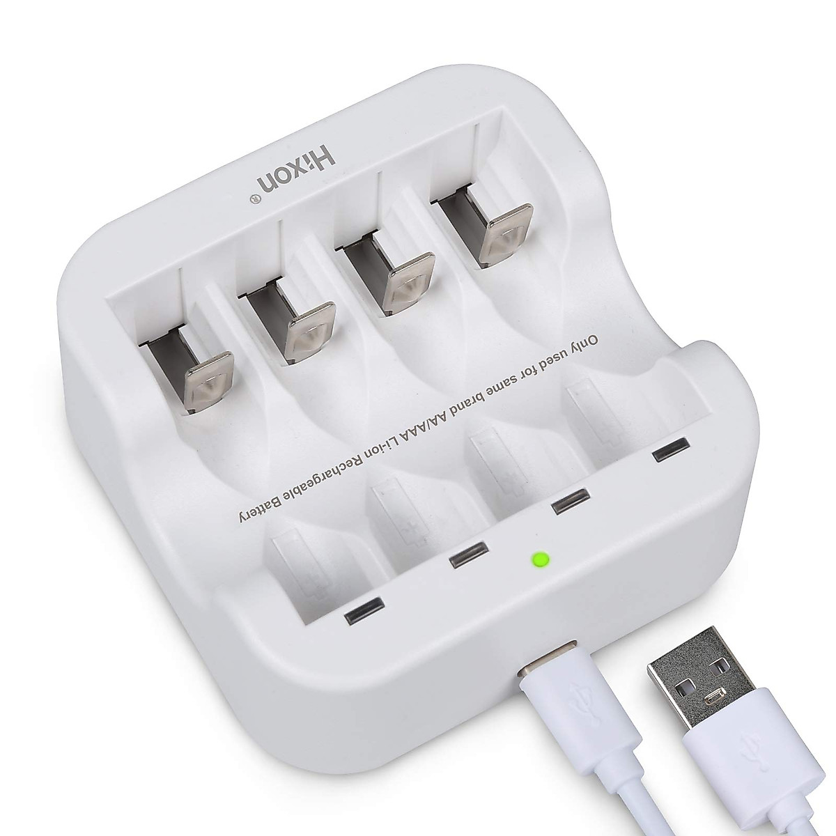 Hixon 4-Bay AA AAA Battery Charger, Q022 Mode for Rechargeable Lithium AA/AAA Batteries,USB Chargr Without Adapter