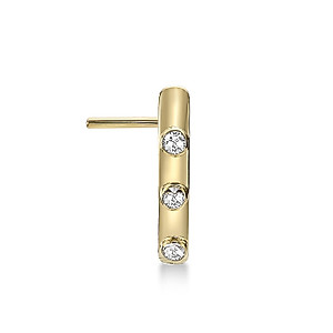 Lavari Jewelers 20 Gauge L Shaped Faux Hoop Cubic Zirconia Three Stone Nose Ring in 14k Yellow Gold Unisex CZ Stud Nose Ring Hypoallergenic 20G Body Piercing