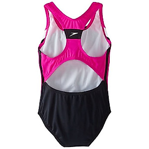 Speedo girls Infinity Splice Thick Strap One Piece Swimsuit, New Blush, 12 US