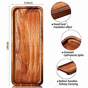 5 Pack Solid Acacia Wood Serving Trays, 14 x 5.5 Inches Rectangular Wooden Serving Board for Food Appetizer Serving Tray Plates for Vegetables Fruit Charcuterie Cheese Platters Home Kitchen Decor