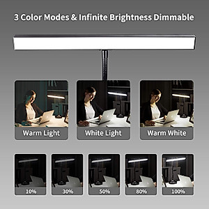 NovoLido LED Piano Desk Lamp, 2-in-1 Bright Flexible Tall Table Lamp with Base & Clamp Interchangeable, 10W Architect Desk Lights for Home Office, 1000lm, 3 Color Modes, 30 Brightness Levels, Black