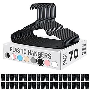 70 Plastic Hangers with Clips Stackable Hangers Nonslip Clothes Hangers Pants Hangers Space Saving Adults Suit Hangers with Clips Short Hanger Black Hangers with 40 Additional Hanger Clips