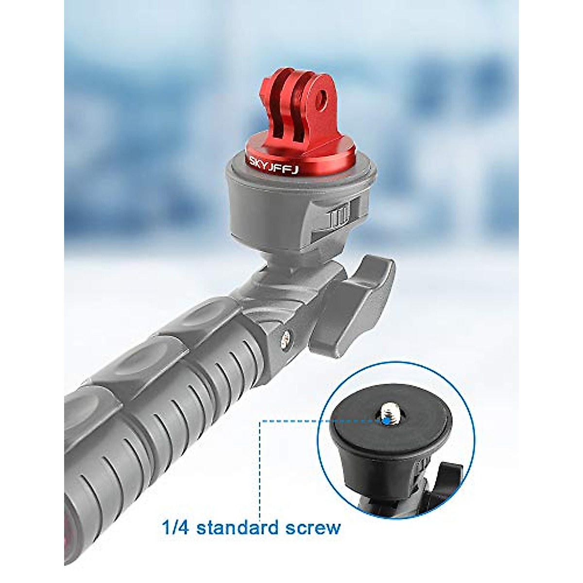 Aluminum-Tripod Adapter Attachment- Bolt -Adapter for Monopod Mount with Aluminum CNC Thumbscrew Compatible Action Camera gopro Hero 9 Tripod Mount DJI OSMO （RED）