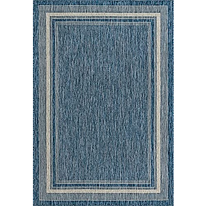 Unique Loom Outdoor Border Collection Area Rug - Soft Border (6' 1" x 9' Rectangle, Blue/ Ivory)