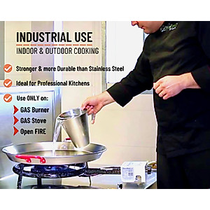 PAELO Polished Steel Paella Pan, 15 inch (38cm) Carbon Steel Pan, Large Professional Grade Paellera Imported From Spain for 8 Servings of Paella Rice, Made by Garcima