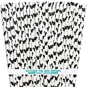 Mickey Mouse Inspired Paper Straws - Black White - 100 Pack - Outside the Box Papers Brand