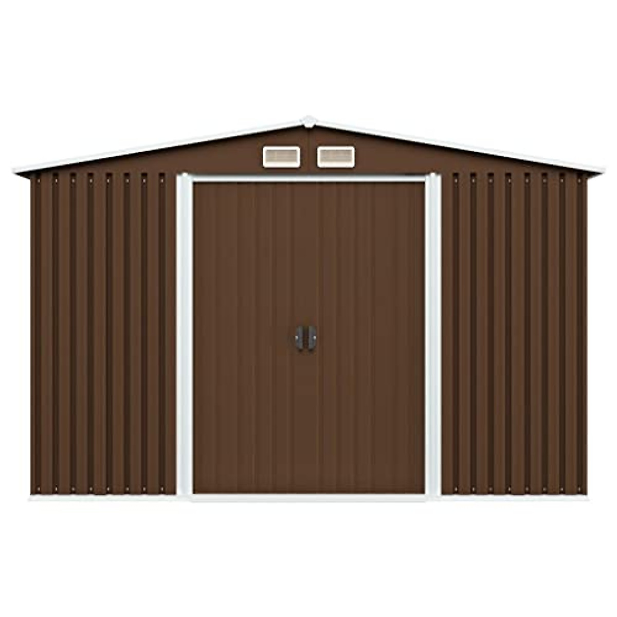 Garden Metal Storage Shed | Outdoor Tool Shed Storage Room with Vents | Storage Sheds with Door for Outside Patio Backyard Yard Lawn | Brown Galvanized Steel 101.2" x 80.7" x 70.1"