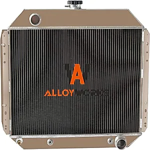 ALLOYWORKS CC833 Aluminum Radiator Compatible with 1966-1979 Ford F-100 F-150 F-250 F-350 1978-1979 Ford Bronco Truck Downflow Radiator, 4 Row Radiators, Shroud Fan Relay Kit, L6 V8 Chevy Engines Only