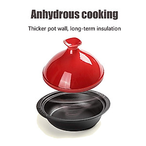 ECBCUEG Home Lead Free Cooking Tagine, 24Cm Enameled Cast Iron Tangine with Ceramic Lid and Cast Iron Base Compatible with All Stoves (1.5L),Red (Pink)