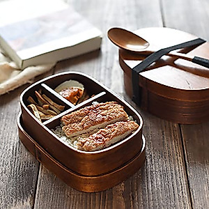 XSZSY Wooden Lunch Box,Japanese Wooden Bento Boxes with Chopsticks and Spoon 3 Containers for Kids Girls Boys Adult at School Work