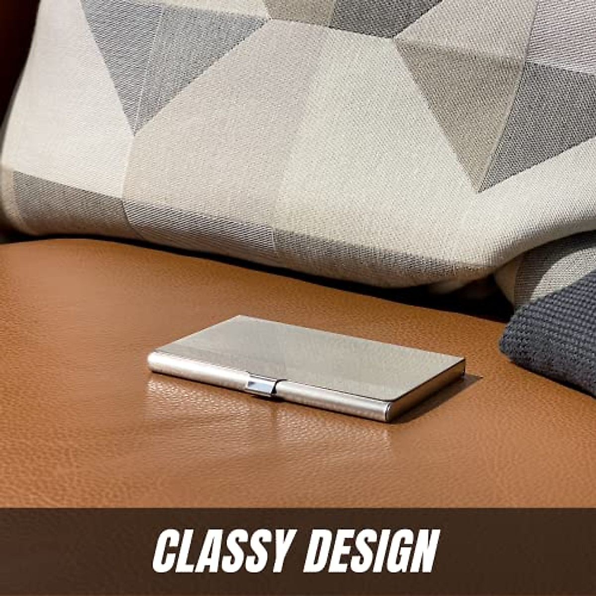 Sunplustrade Business Card Holder for Men and Women (Slim Minimalist Design Case, Stainless Steel Metal, Fits 18 Business Cards in Pocket)