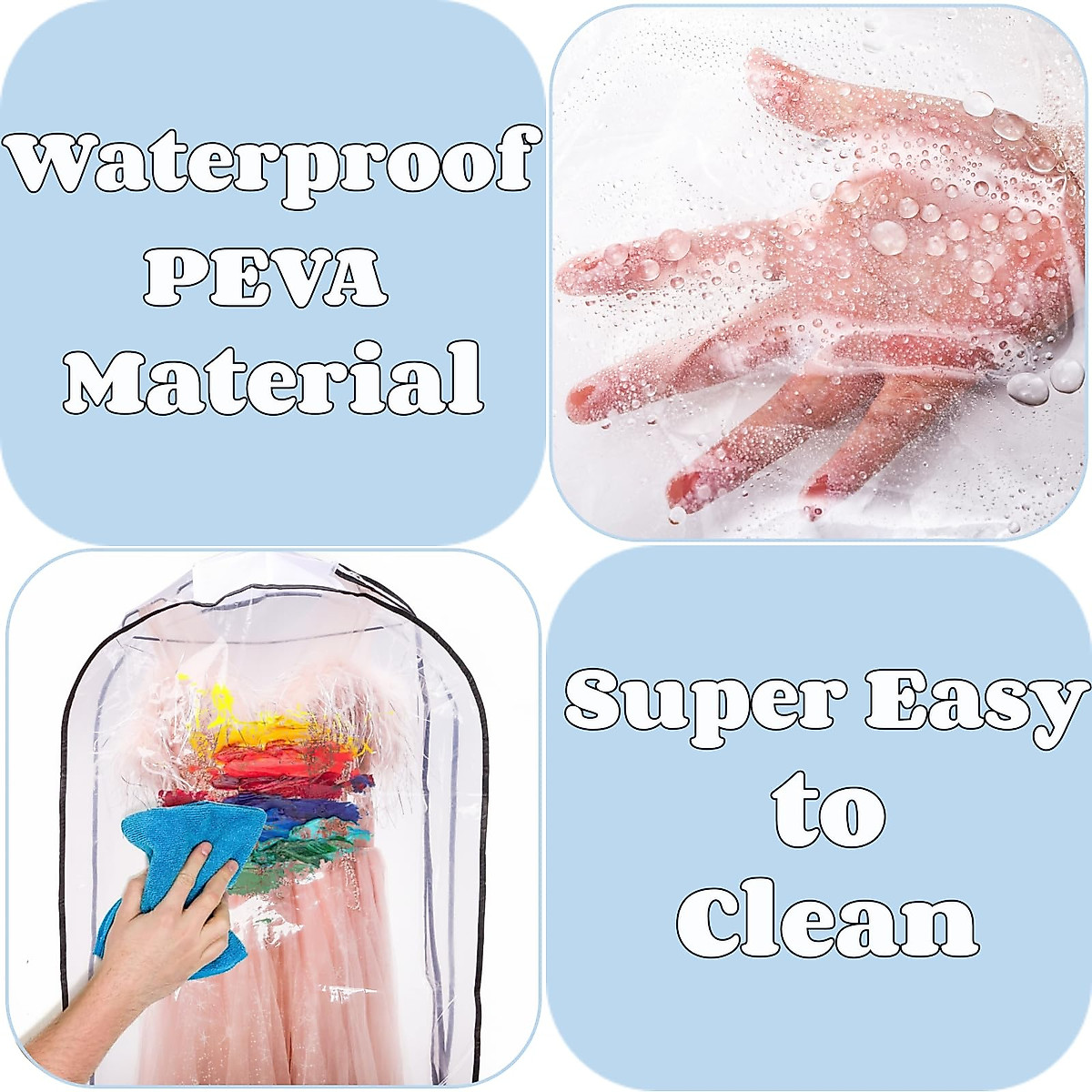 Pumtus 4 Pack 60" Clear Garment Bags, 10" Gusseted Suit Bags for Closet Storage, Plastic Hanging Clothes Cover, Garment Cover with Side Zipper, Dust Cover Protector Bag for Dress, Gowns, Jacket, Coat