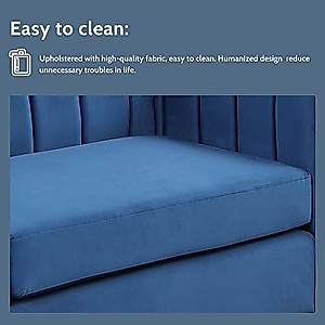 3-Piece Sofa Sets Living Room Sets with Solid Wood legs, Buttoned Tufted Backrest, Frosted Velvet Upholstered Couches Sets Including 3-Seat Sofa, Loveseat and Chair for Living Room (Blue)