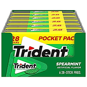 Trident Spearmint Sugar Free Gum, 6 Pocket Packs of 28 Pieces (168 Total Pieces)