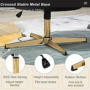 Mcltopz Velvet Office Chair Armless Desk Chair No Wheels, Modern Swivel Cute Vanity Chair with Gold Cross Legs, Ergonomic Mid Back Adjustable Wide Seat Computer Task Chair for Makeup Vanity Home Black