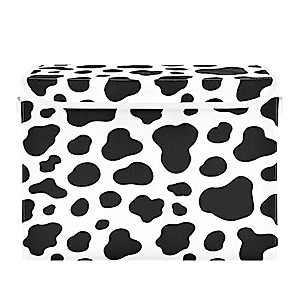 Kigai Cow Print White & Black Spot Storage Basket with Lid Collapsible Storage Bin Fabric Box Closet Organizer for Home Bedroom Office 1 Pack